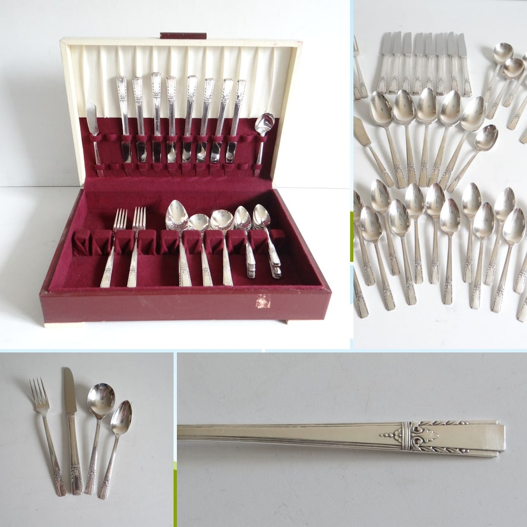 1940 Wm A Rogers "lady Drake" 47 Piece Silverplate Flatware Set Service ...
