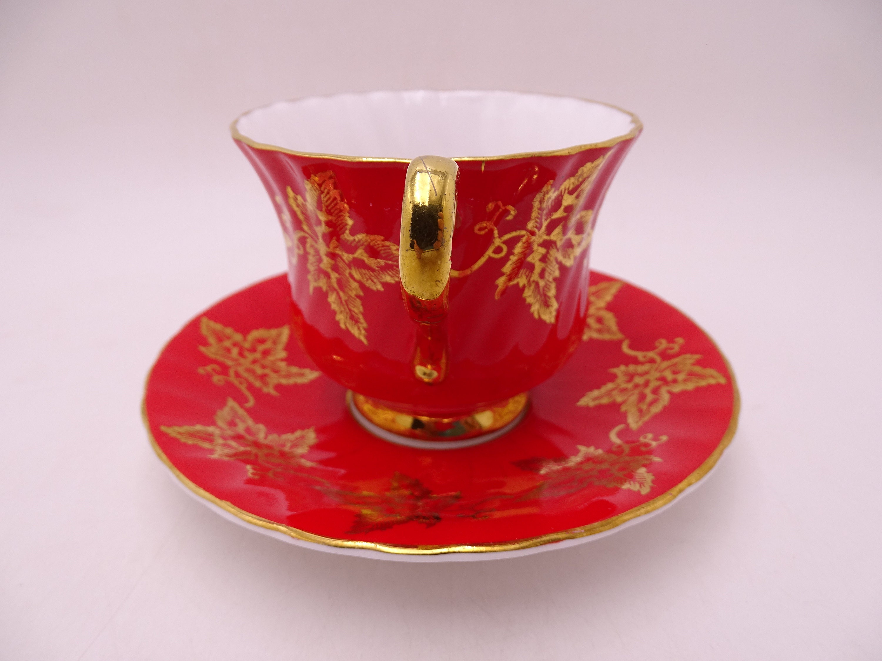 Vintage 1940s H&M Sutherland English Bone China Red and Gold Teacup and ...