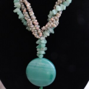 Unique Polished Green Stone and Shell Necklace Gorgeous - Etsy