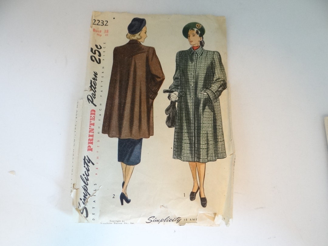 Vintage Simplicity #2232 Women's Oversize Coat Jacket Sewing Pattern a ...