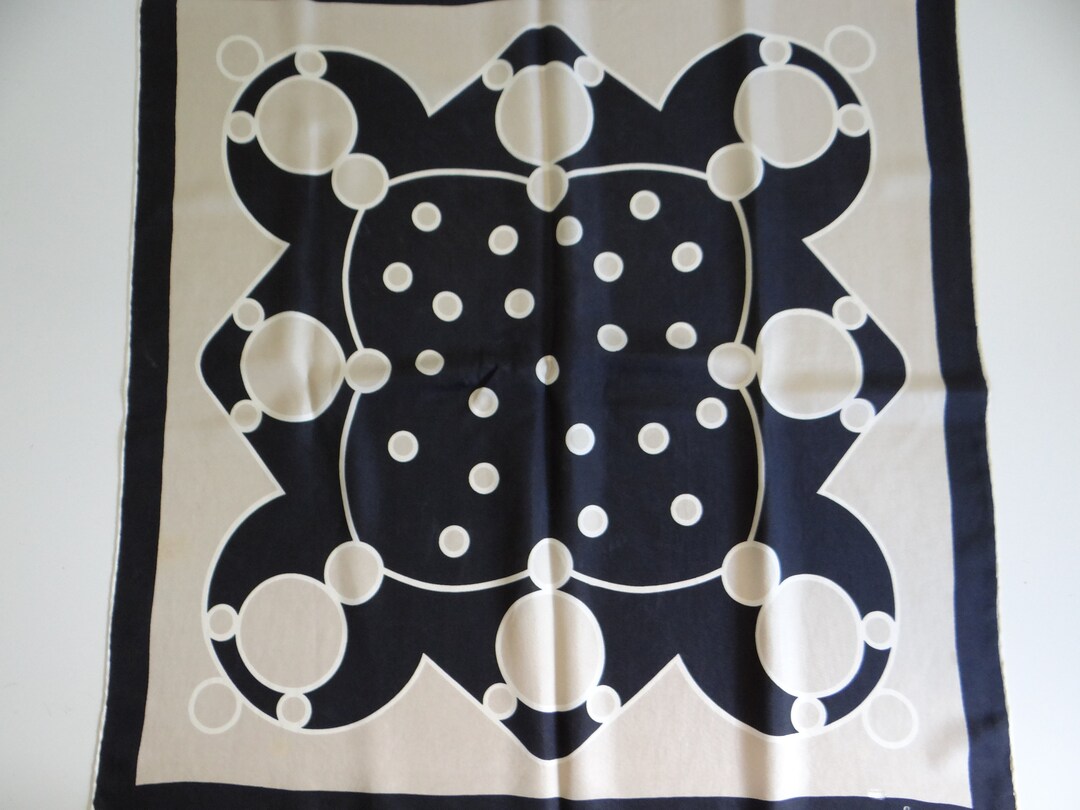 Lovely Vintage Elen Paris Navy and Taupe Geometric Pattern Scarf 29 by ...