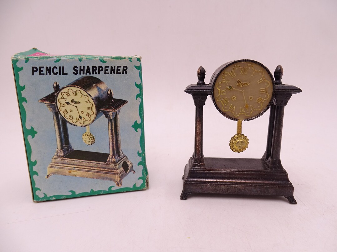 Vintage Diecast Old Fashioned Pendulum Mantel Clock Pencil Sharpener in ...