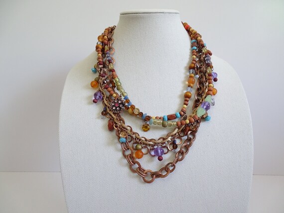 Chico's Multi Strand Multi Color Beaded Necklace with… - Gem