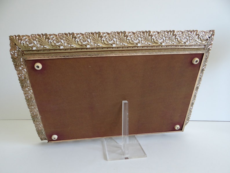 Large Mirrored Vanity Tray With Gold Tone Scalloped Filigree - Etsy