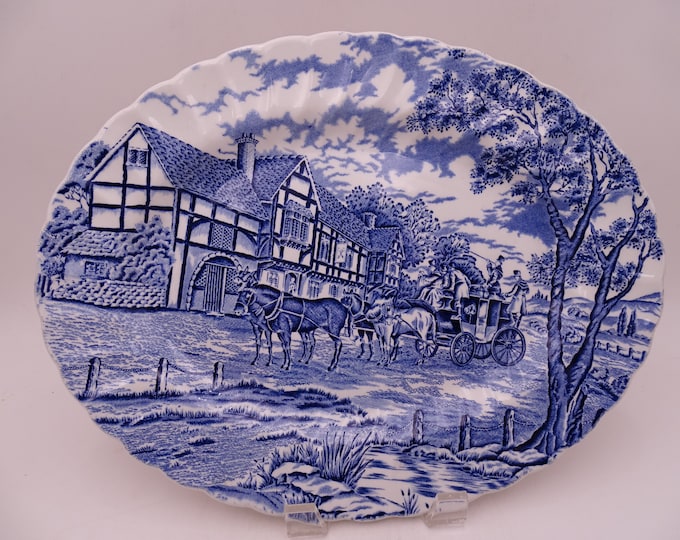 Vintage Myott England Bone China "royal Mail Blue" 12" Oval Serving ...