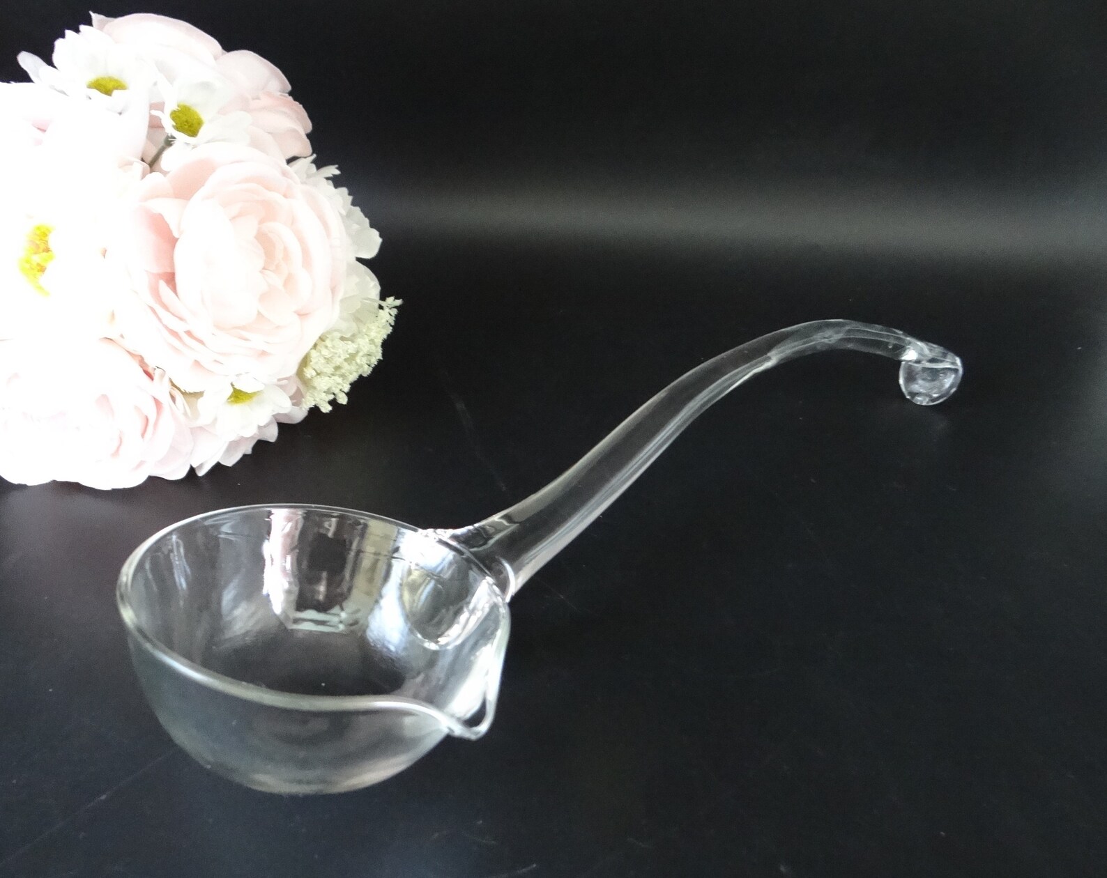 Vintage Hand Blown Clear Glass Punch Bowl Ladle a 11.5 - Etsy