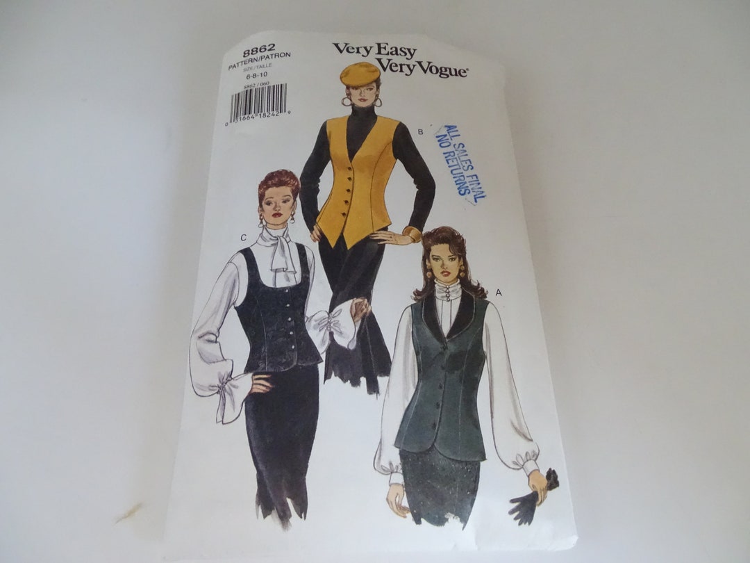 Vintage Very Easy Very Vogue #8862 Petite Vest Pattern - Misses Size 6 ...
