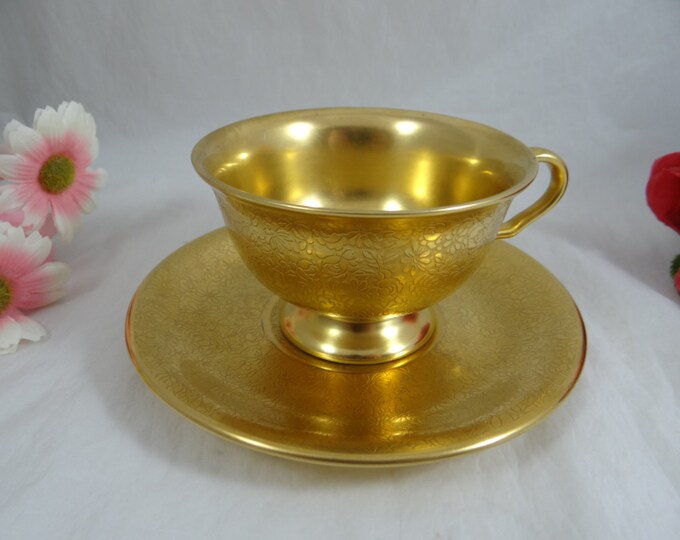 1950s Pickard 689 China Gold Teacup and Saucer - Spectacular American ...