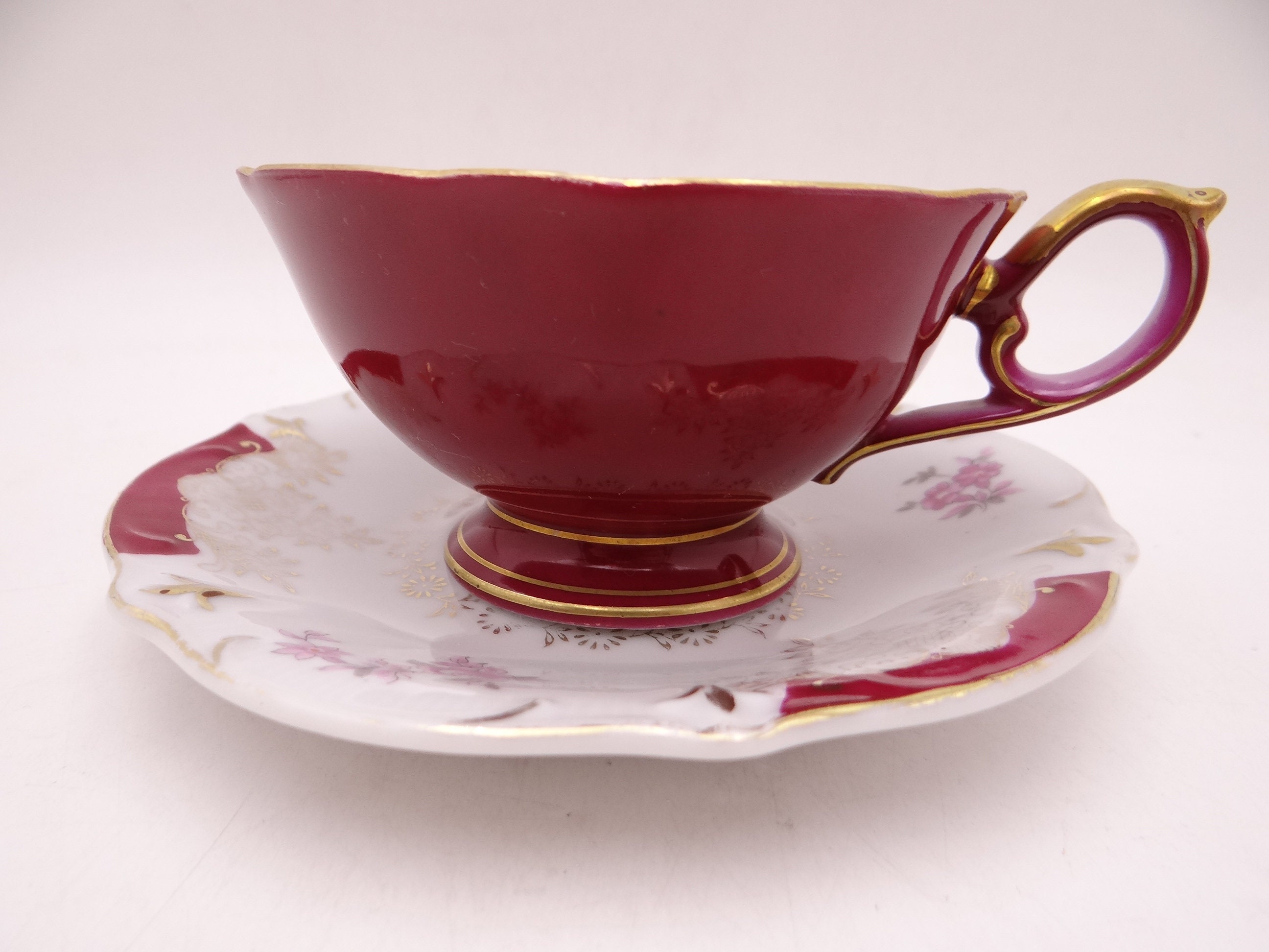 1950s Maroon and Gold Fruit Teacup and Saucer Set Stunning and ...