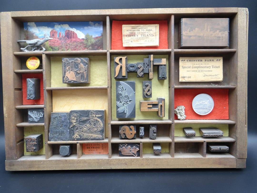 Antique Print Drawer Display With Print Blocks - Ready for Hanging ...