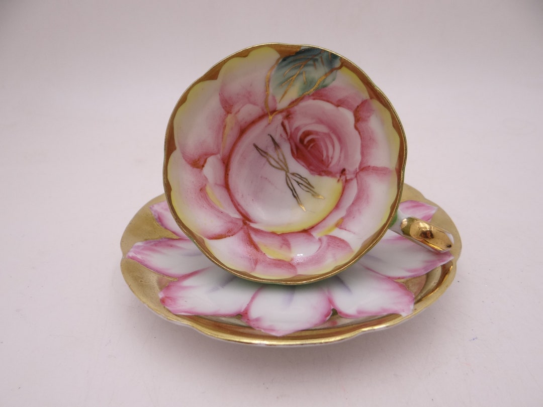 Spectacular Hand Painted Vintage Ohashi China Japan Pink Rose Demitasse ...
