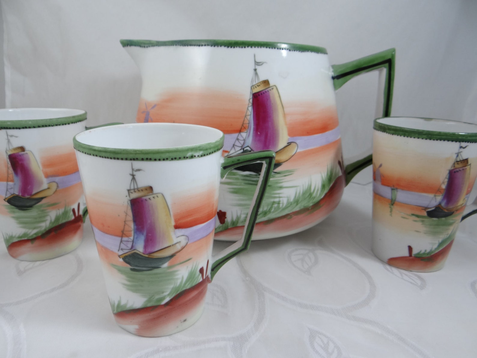 Large Hand Painted Nippon E-oh Water Milk Lemonade Pitcher Set - Etsy