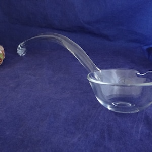 Vintage Hand Blown Clear Glass Punch Bowl Ladle a 11.5 Long Handblown ...