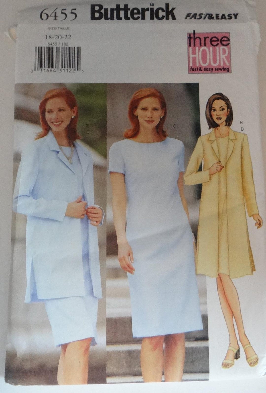 Vintage Butterick #6455 Sewing Pattern - Sizes 18 20 22 - Misses Short ...
