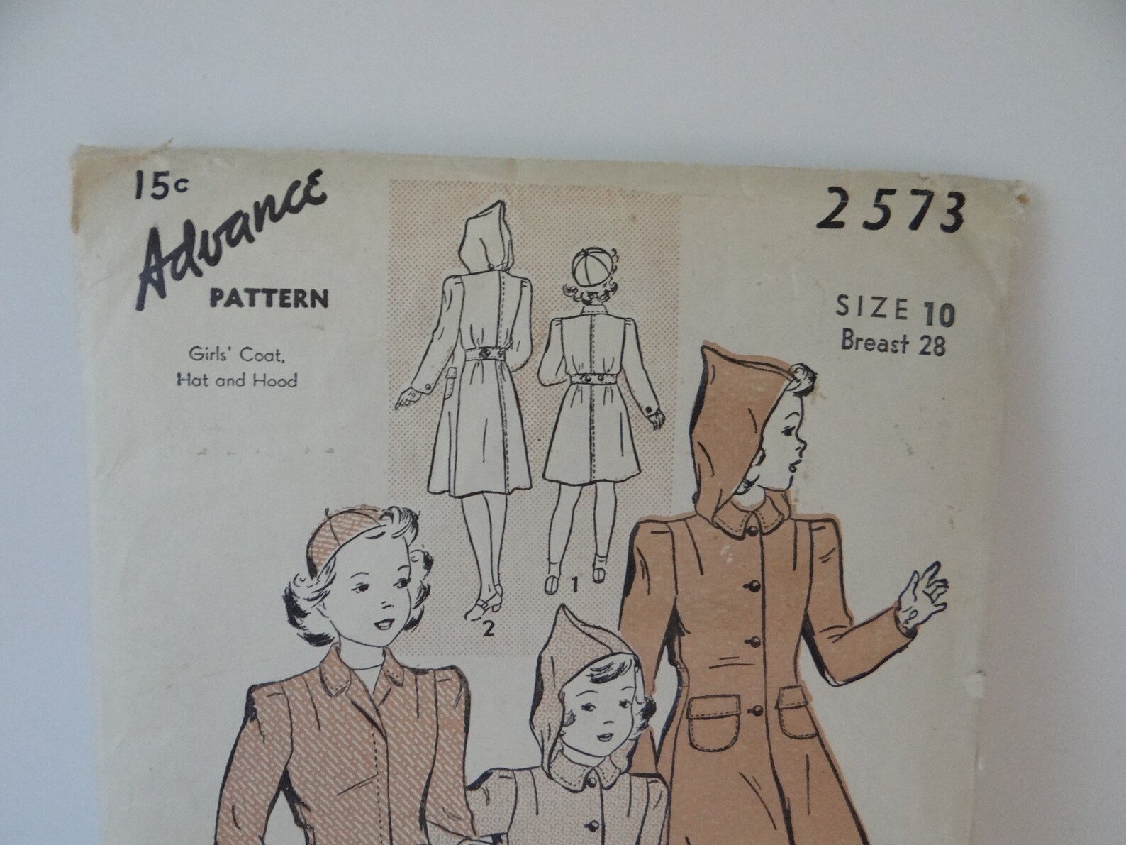 Vintage Advance Pattern #2573 - Girl's Size 10 - Girl's Coat Hat and ...