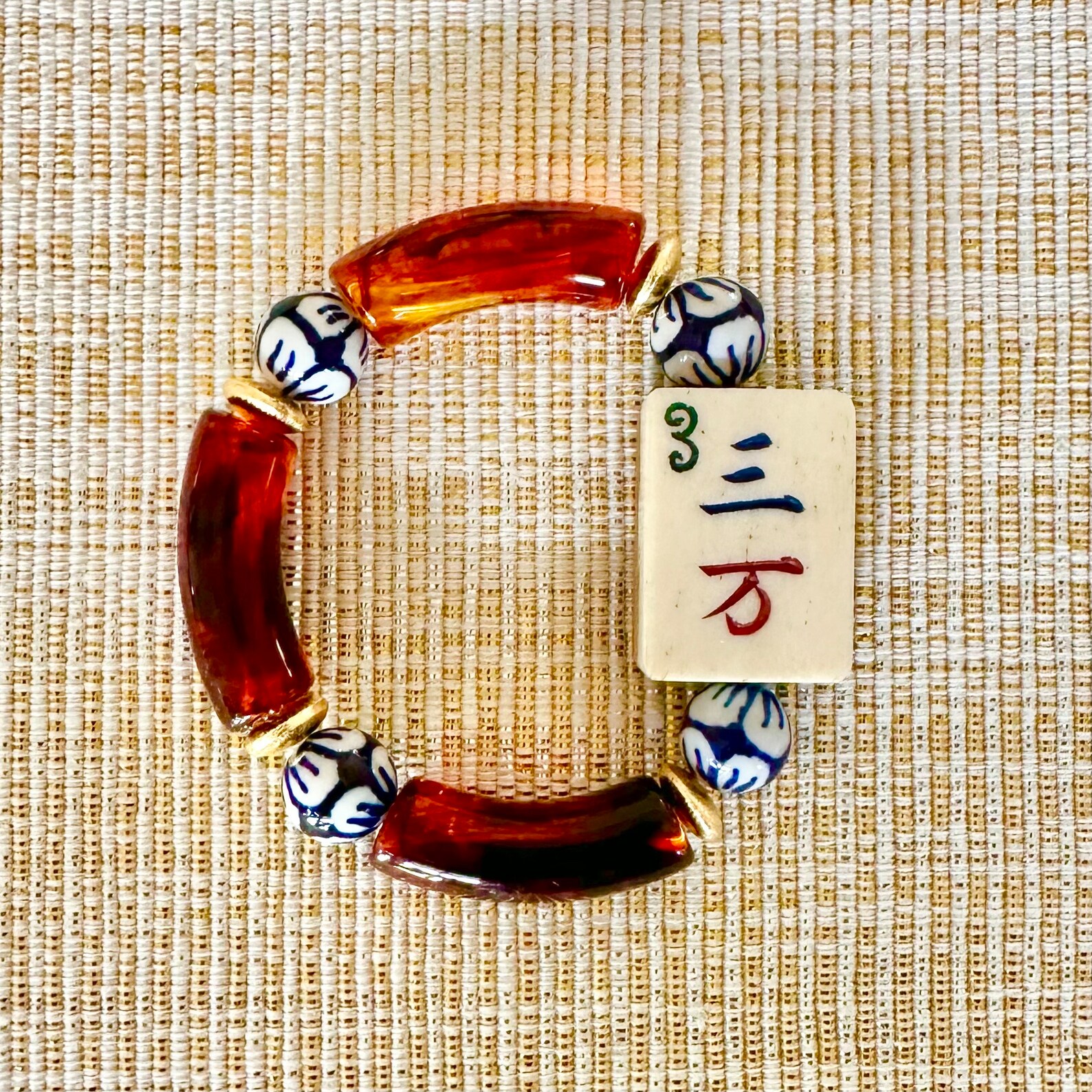 Mahjong Bracelet, Bone and Bamboo Mahjong Tile Beaded Bracelet ...