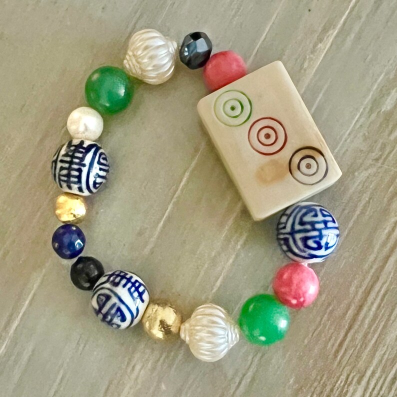 Mahjong Bracelet Carved Bone and Bamboo Mahjong Tile Beaded - Etsy