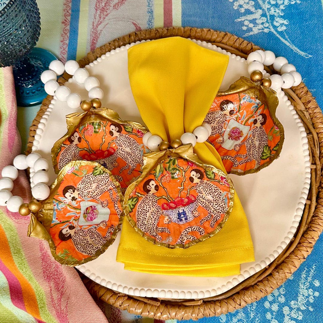 Just Monkey-ing Around, Set of 4 Chinoiserie Napkin Rings, Decoupage ...