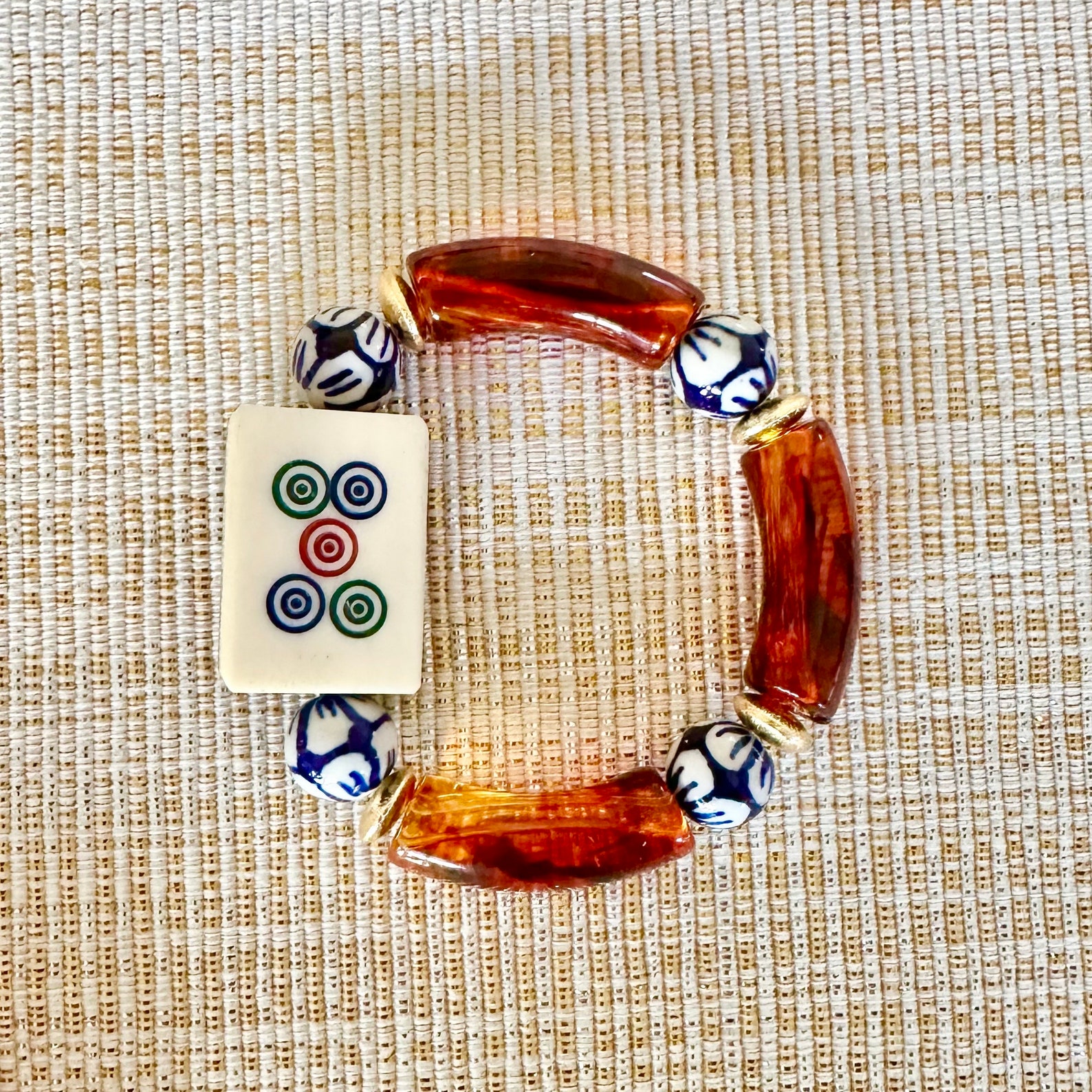 Mahjong Bracelet, Bone and Bamboo Mahjong Tile Beaded Bracelet ...