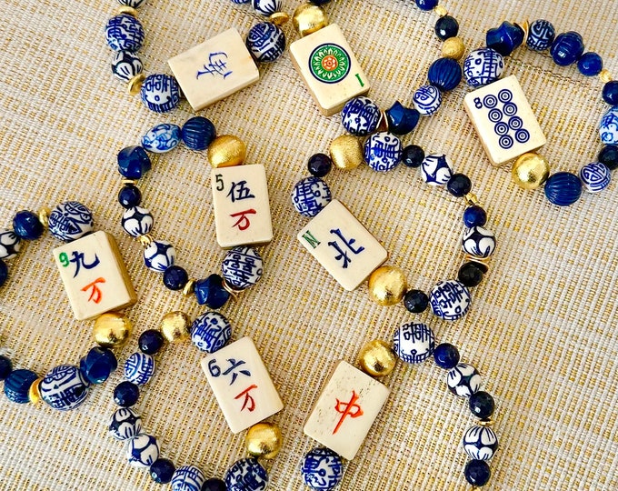 Mahjong Bracelet, Vintage Bone and Bamboo Mahjong Tile Beaded Bracelet ...