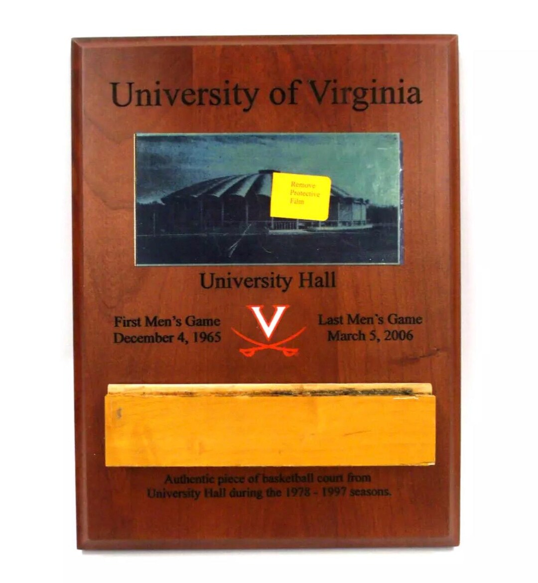 University of Virginia University Hall Plaque 1978 1997 UVA Basketball ...