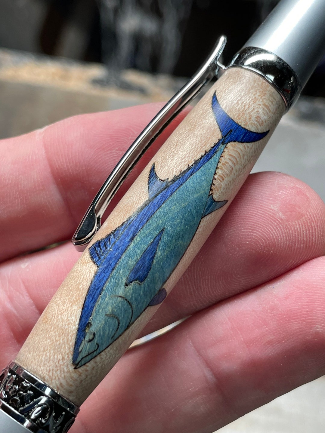 Bluefin Tuna Inlay Pen, Made With Dyed Maple Wood, Inlay Hand Made With ...