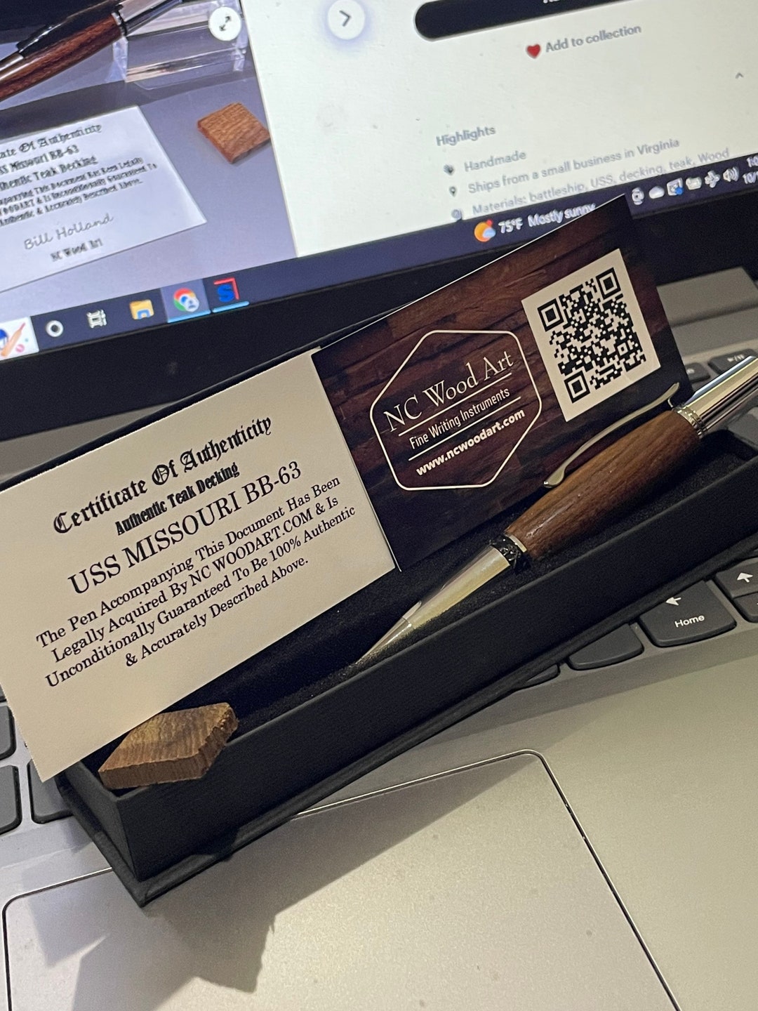 USS Missouri Titanium Plated Hardware Battleship Wood Pen BB-63 ...