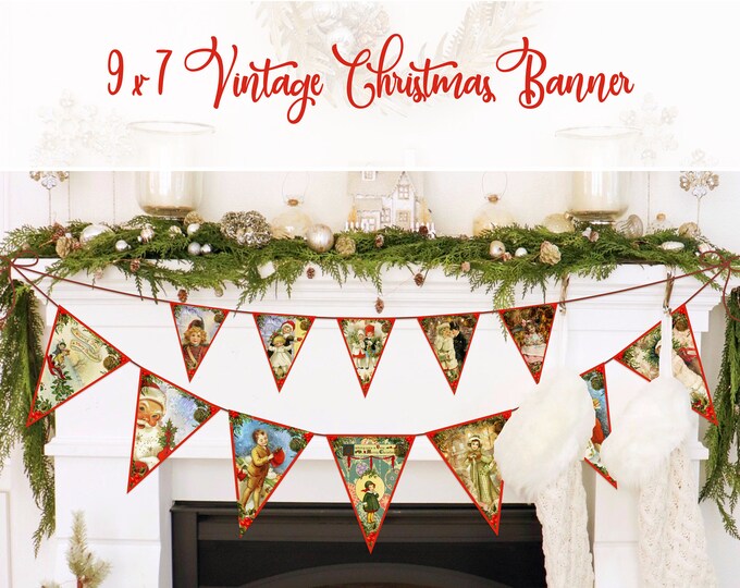 Merry Christmas Banner, Printable Holiday Bunting, Festive Party Decor ...