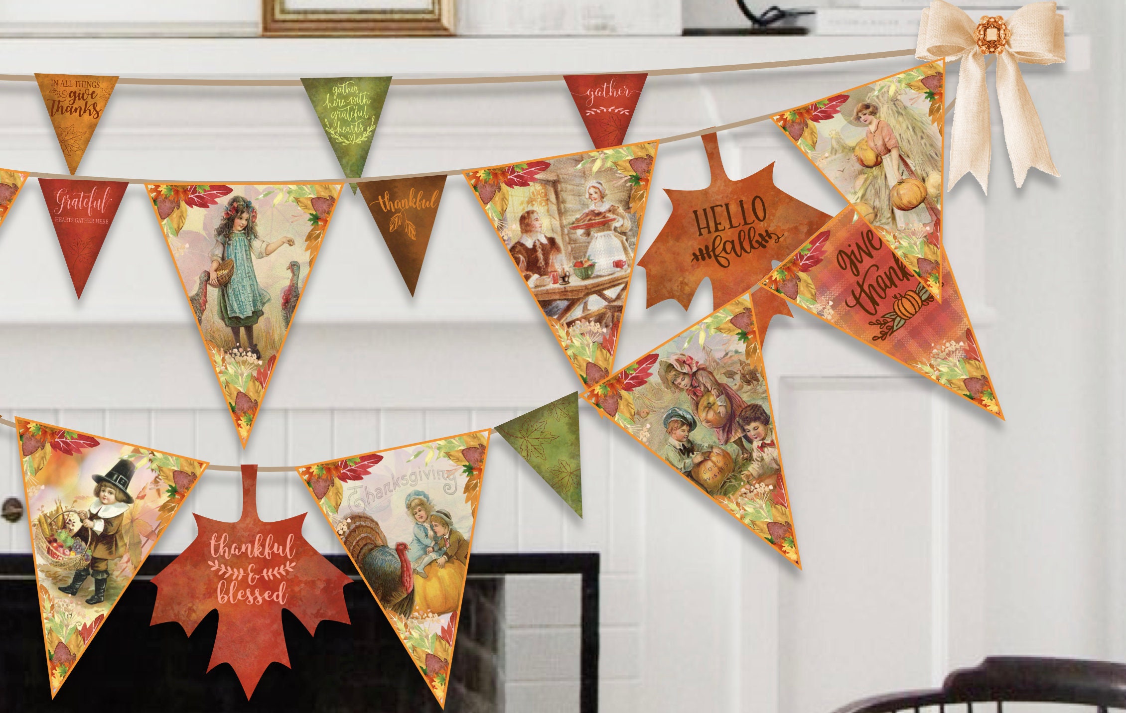 Vintage Fall Banner Bundle Printable Holiday Banner Holiday Bunting DIY ...