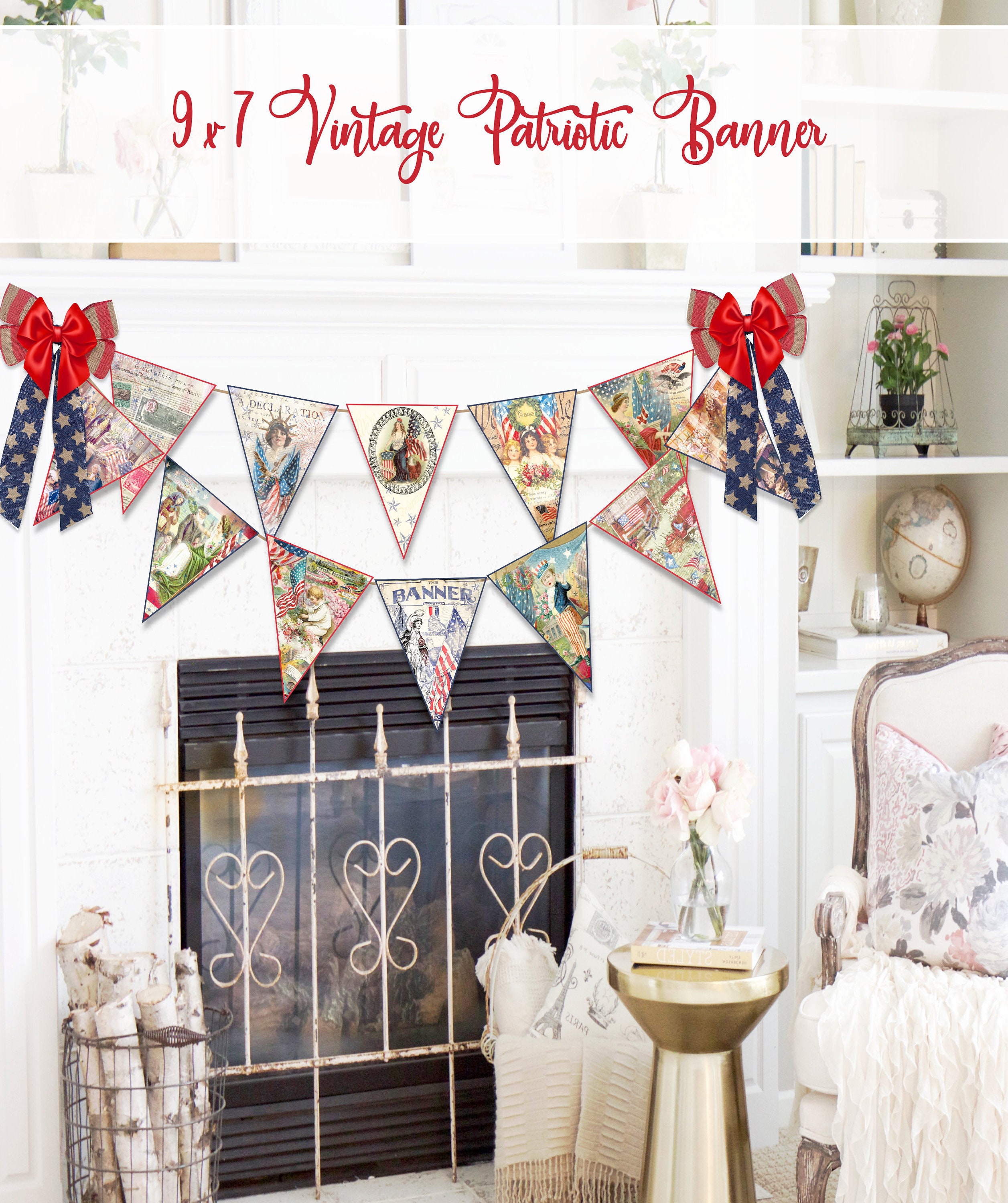4th of July Vintage Patriotic Banner Bundle Printable | Holiday Bunting ...