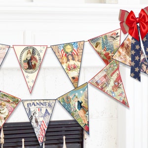 4th of July Vintage Patriotic Banner Bundle Printable | Holiday Bunting ...