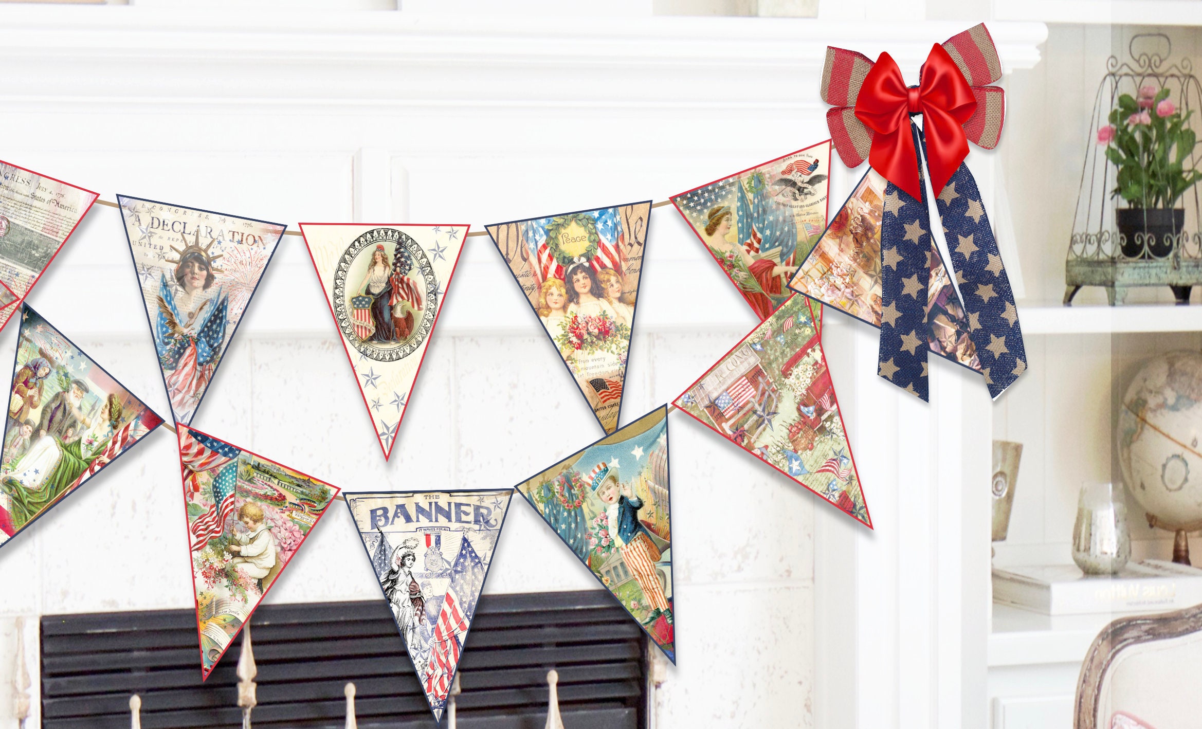 4th of July Vintage Patriotic Banner Bundle Printable | Holiday Bunting ...