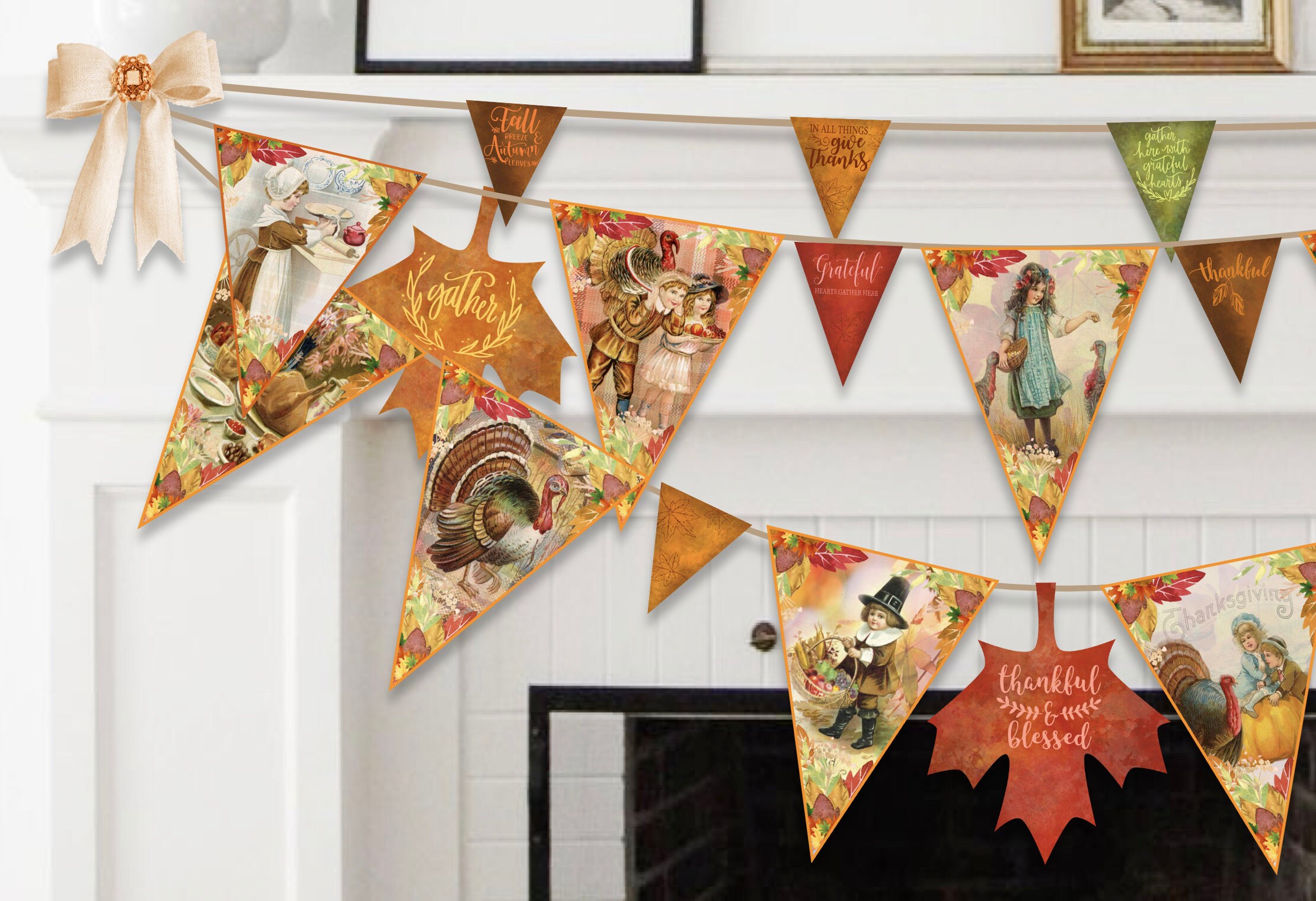 Vintage Fall Banner Bundle Printable Holiday Banner Holiday Bunting DIY ...