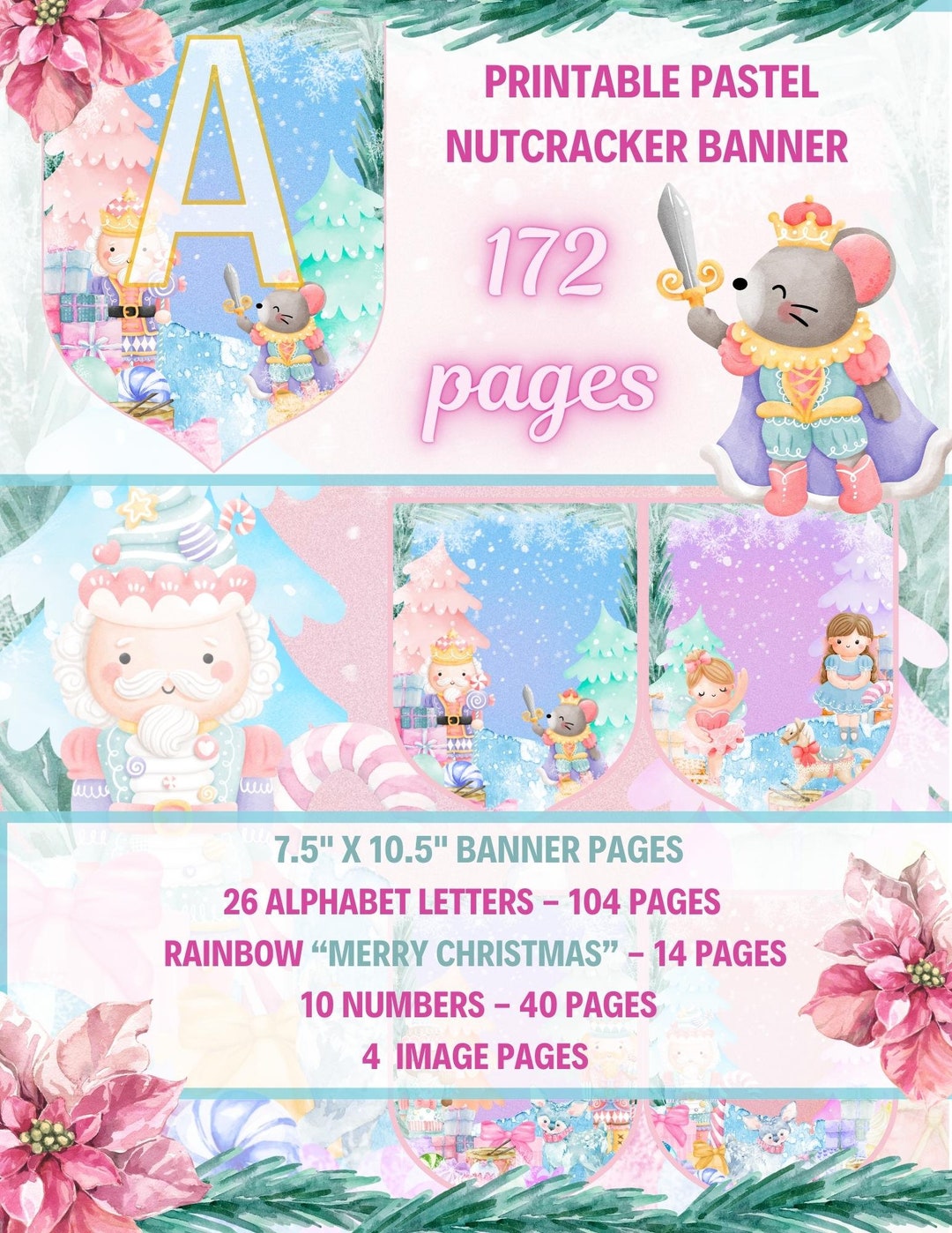 Pastel Nutcracker Christmas Banner Bunting Printable Holiday Banner ...