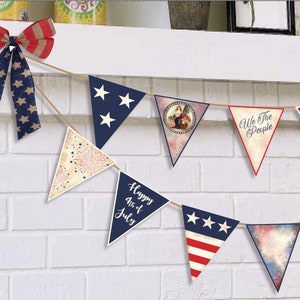 4th of July Vintage Patriotic Banner Bundle Printable | Holiday Bunting ...
