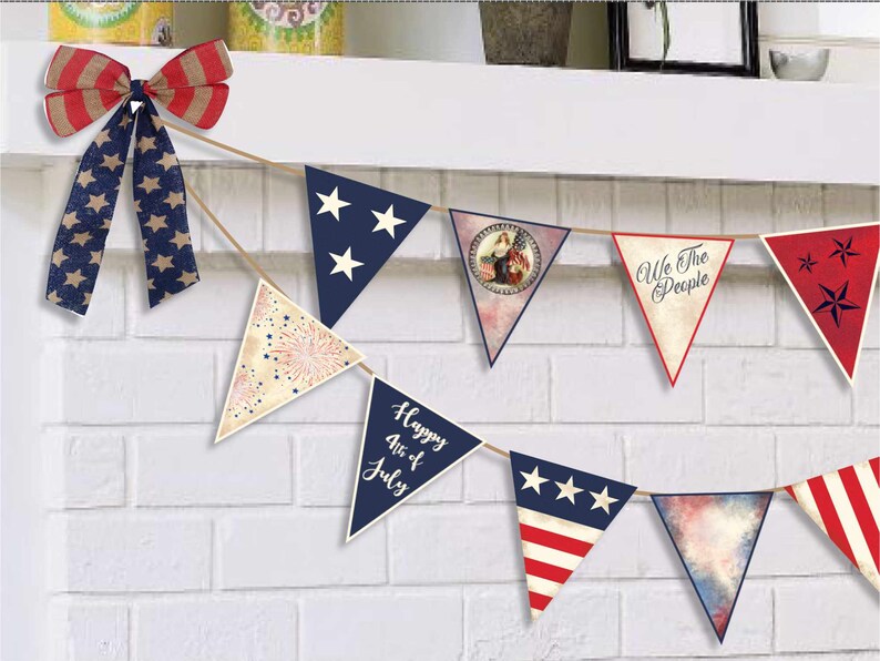 4th of July Vintage Patriotic Banner Bundle Printable | Holiday Bunting ...