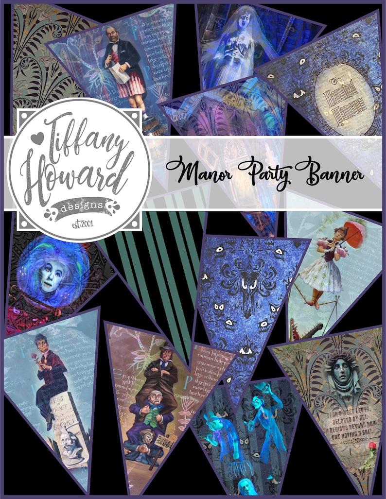 Haunted Mansion Manor Banner Bundle Printable Halloween Flag Pennant ...