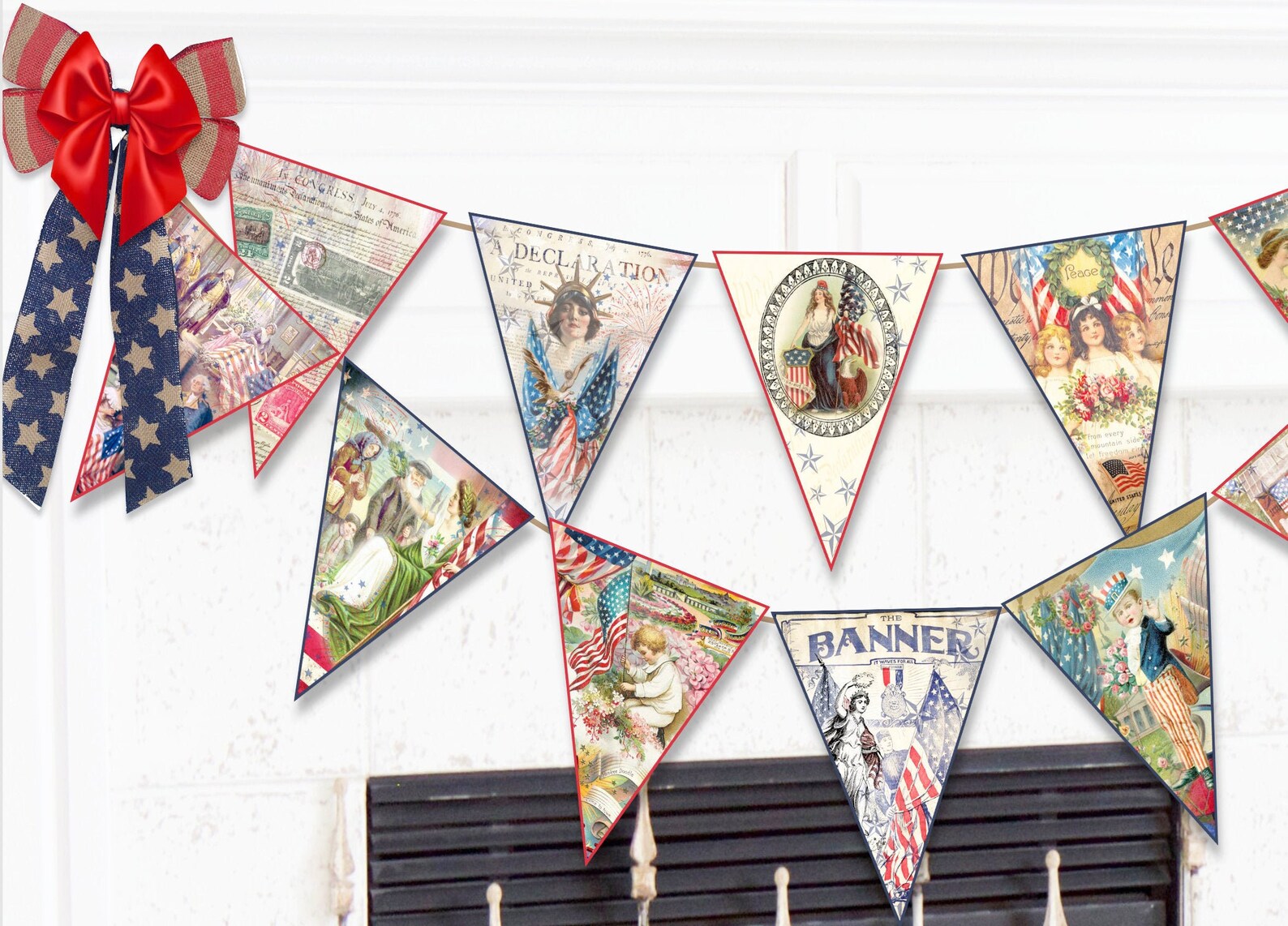 4th of July Vintage Patriotic Banner Bundle Printable | Holiday Bunting ...