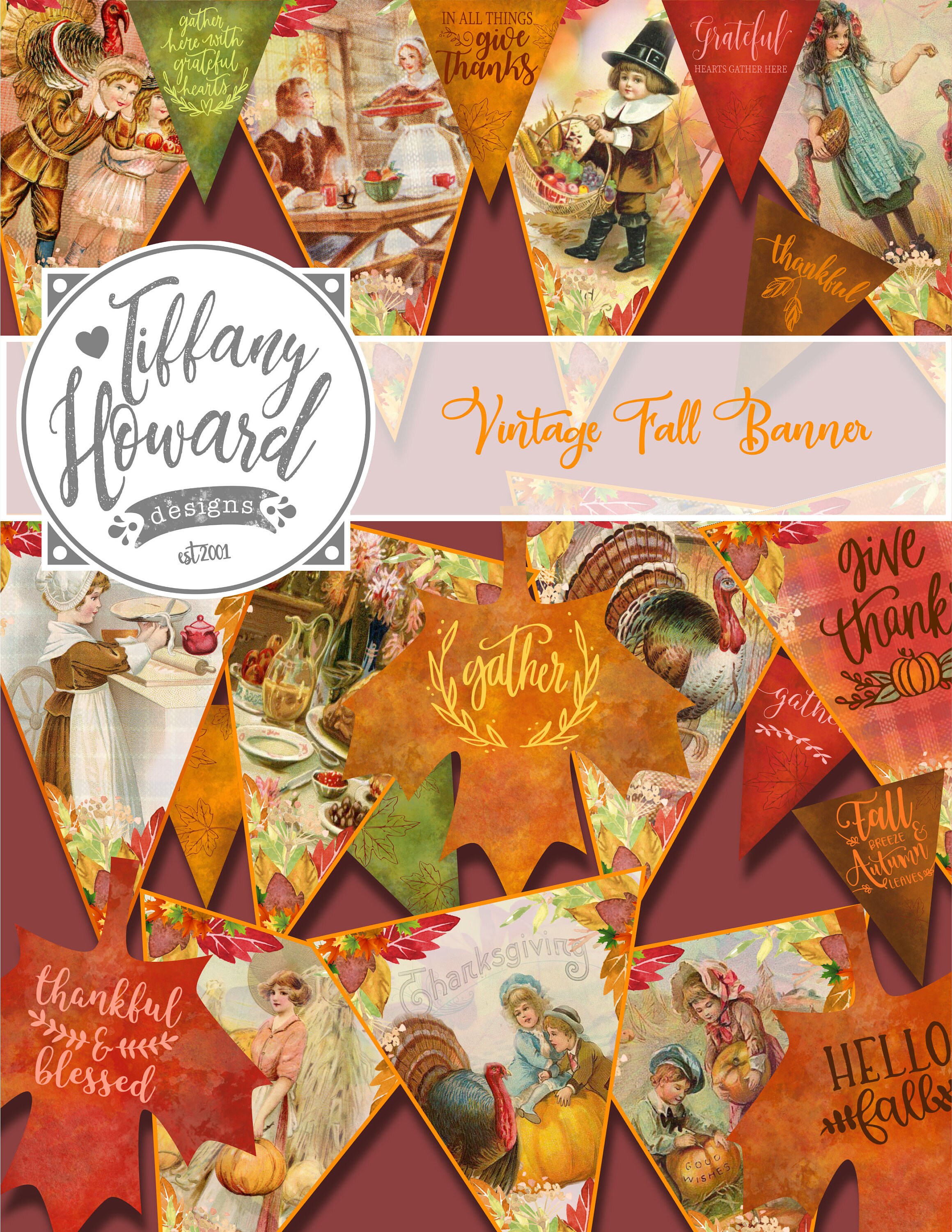 Vintage Fall Banner Bundle Printable Holiday Banner Holiday Bunting DIY ...