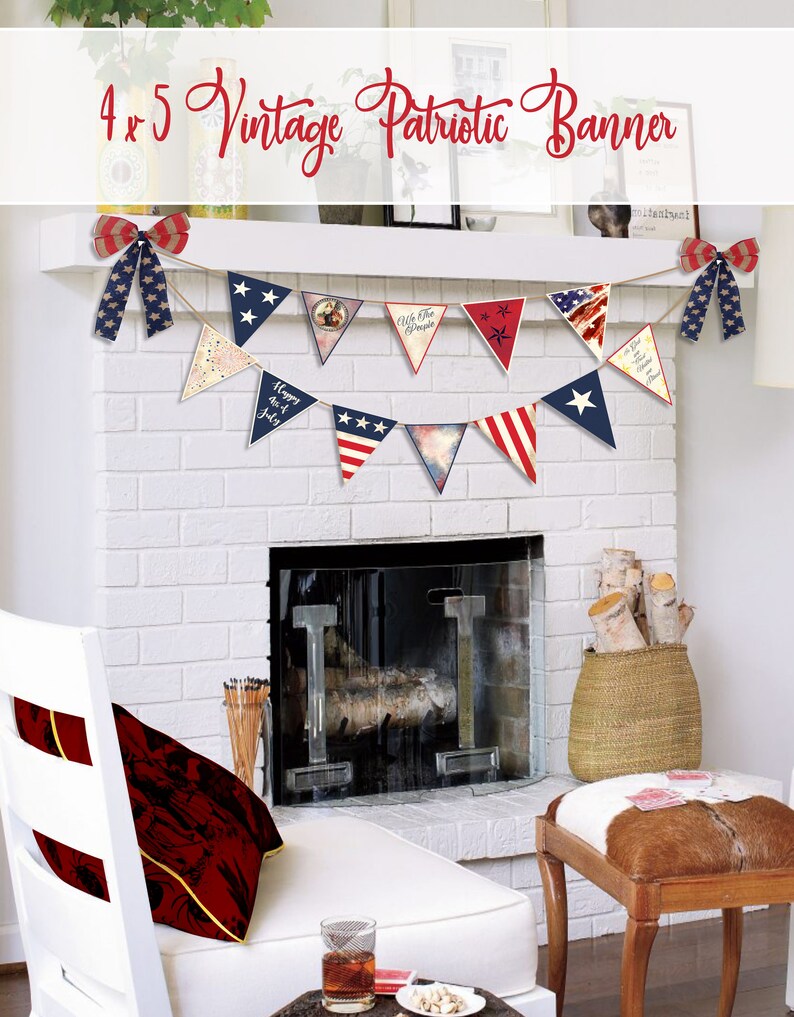 4th of July Vintage Patriotic Banner Bundle Printable | Holiday Bunting ...