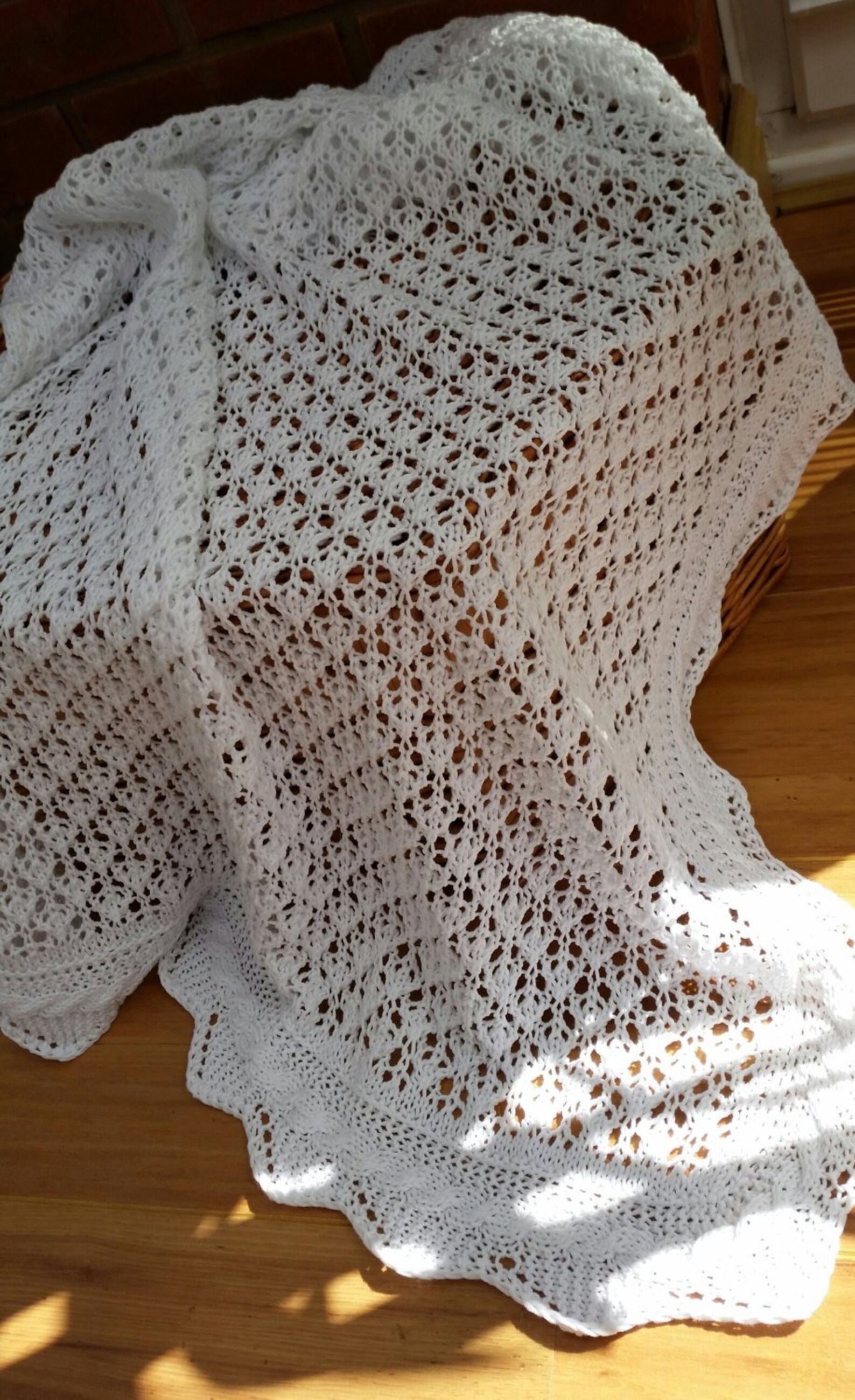 Knitted baby blanket cot blanket lace lightweight | Etsy