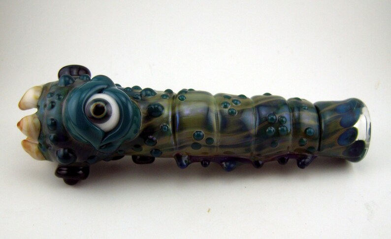 Boro glass creature chillum glass eye monster pipe death worm | Etsy