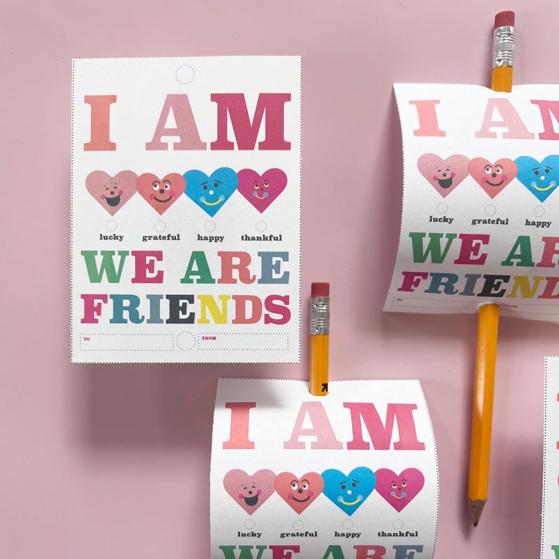 Pencil Friendship Card Printable: Kids Valentine, Birthday Card (PDF ...