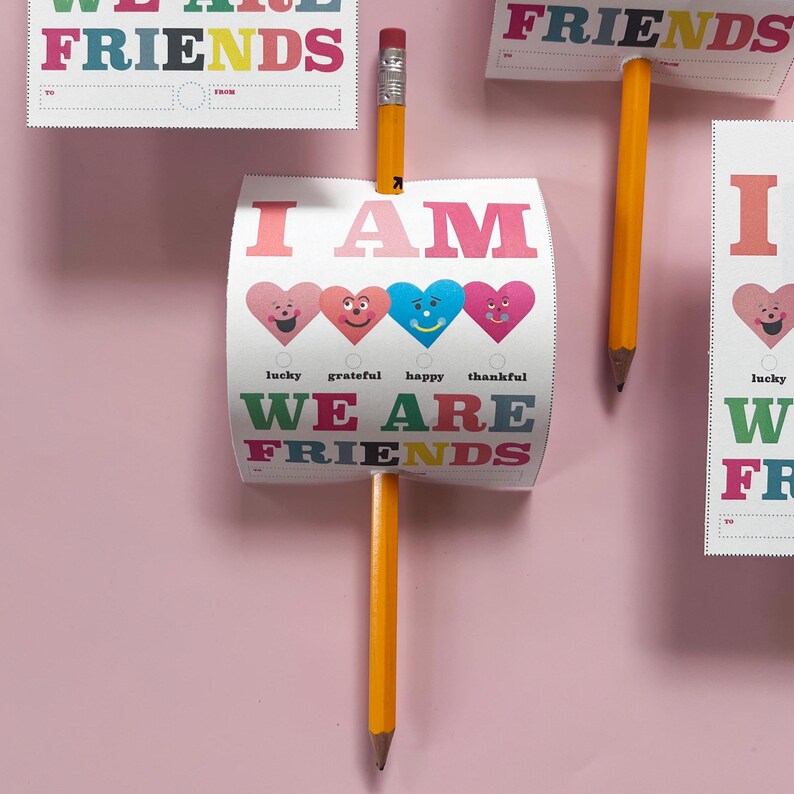 Pencil Friendship Card Printable: Kids Valentine, Birthday Card (PDF ...