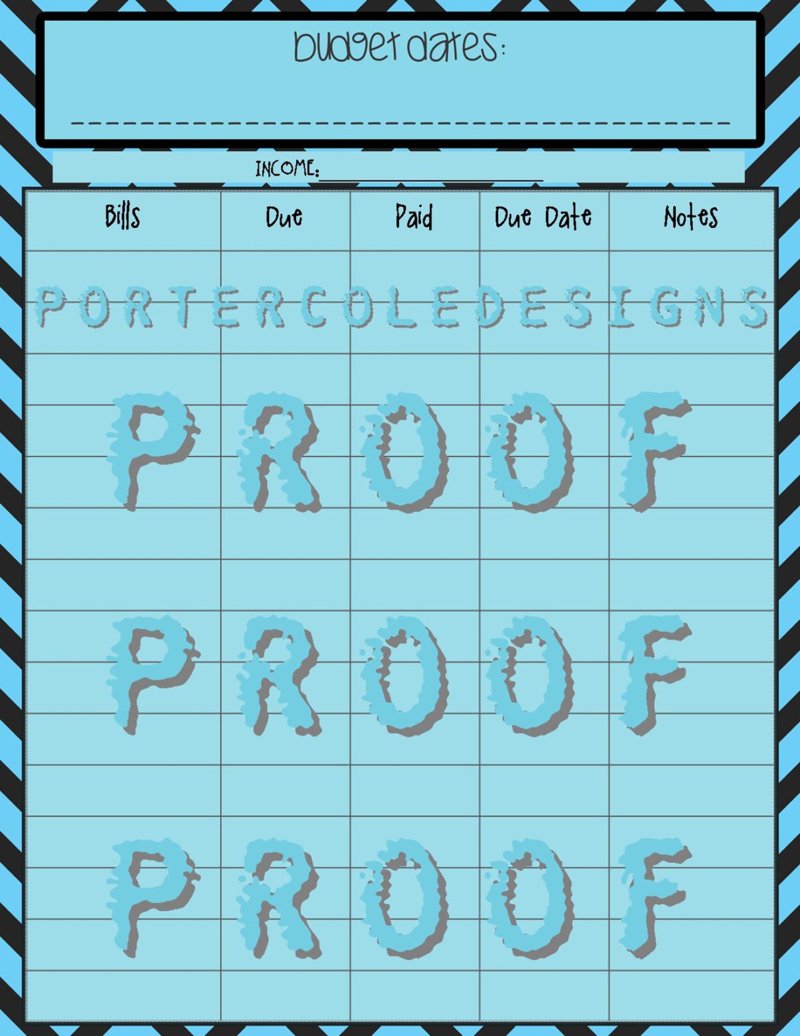 Chevron Budget Form Blank - Etsy