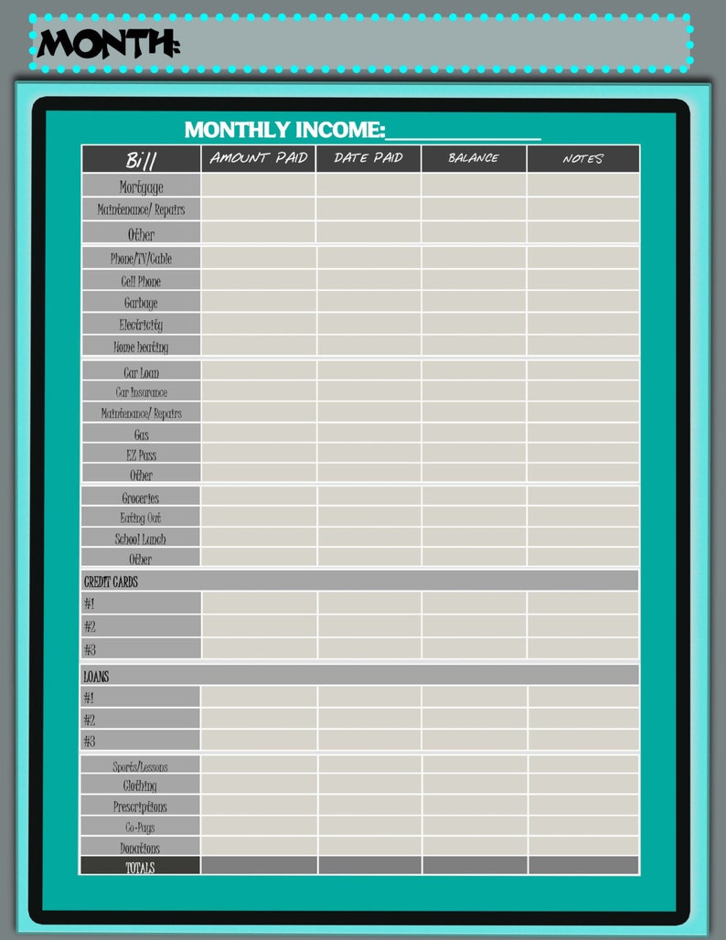 Monthly Budget Form 8.5x11 AND 11x17 - Etsy