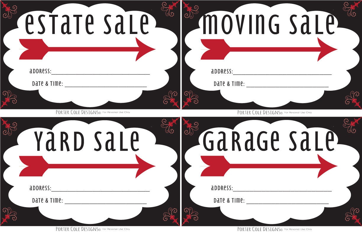 Garage, Estate, Yard, Moving Sale Complete Printable Kit - Etsy