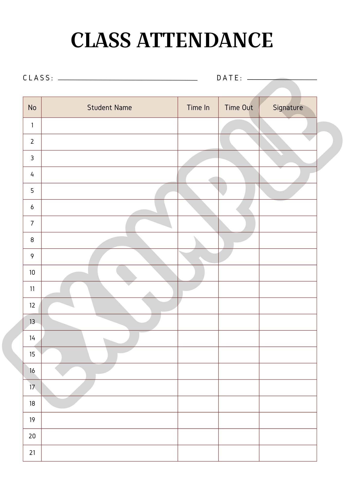 Attendance Sheet **digital Download** - Etsy