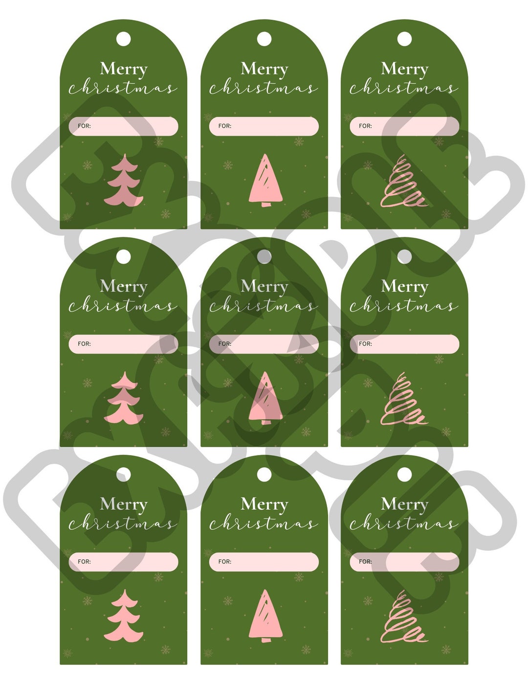 Green & Pink Christmas Gift Tags **DIGITAL DOWNLOAD** - Etsy