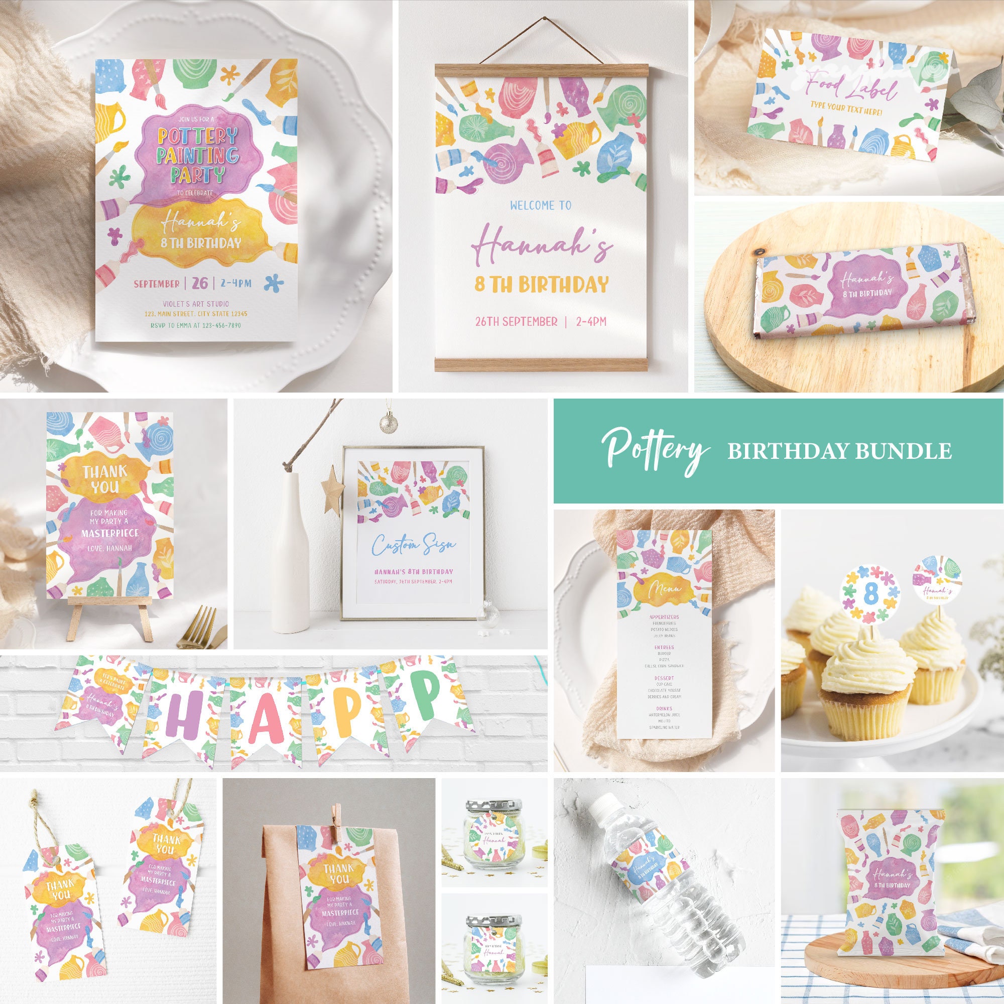 Pottery Birthday Invitation Bundle, Pottery Painting Party Bundle ...